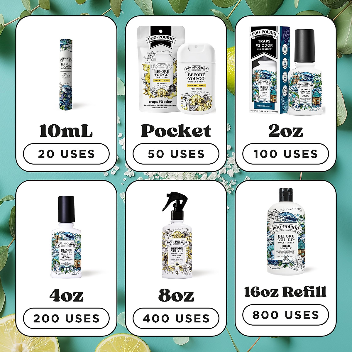 Poo-Pourri Before-You-Go Toilet Spray, Fresh Sea Salt, 4 Fl Oz - Sea Salt, Bergamot and Eucalyptus