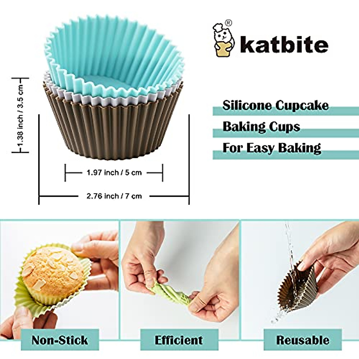 Silicone Cupcake Baking Cups Katbite 24 Pack Silicone Baking Cups Reusable Non-stick Heavy Duty Silicone Cupcake Liners for Baking Soft Pale Muffins Cups for Party Halloween Christmas