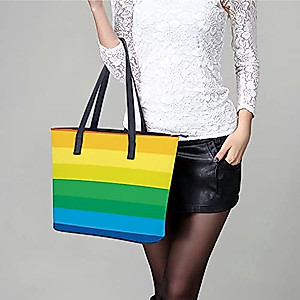 Womens Handbag Rainbow Striped Texture Leather Tote Bag Top Handle Satchel Bags For Lady