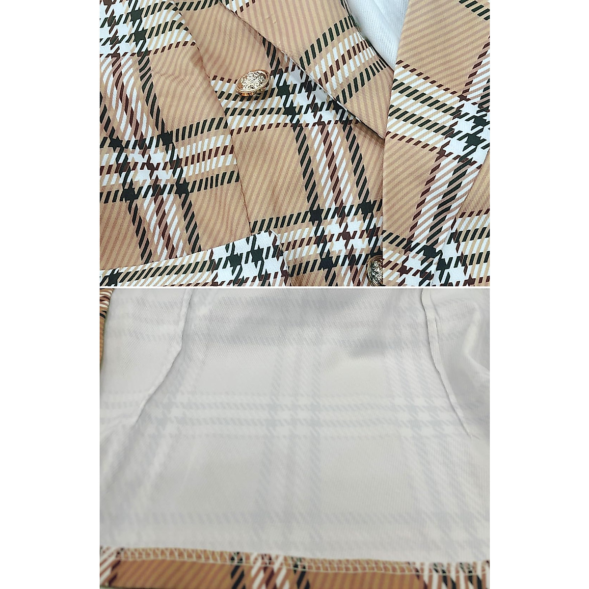 futurino Women's Casual Blazer Front Open Long Sleeve, Double Breasted Blazer Vintage Print Plaid Slim Suit for Women Khaki