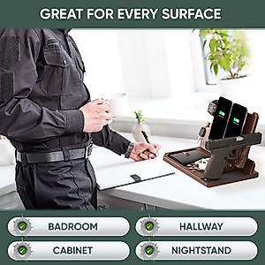 BarvA Adaptive Wood Gun Rack 2 Phone Docking Charging Station Gifts for Men Dad Birthday Ideas Nightstand Organizer Charging Dock Watch Charging Stand Wallet Key Gadget Device Bedroom Bedside Holder