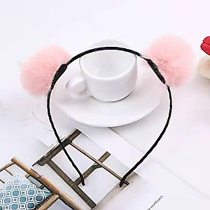 XIZHI 6pcs Pompom Ball Headband Iridescent Fluffy Ball Hair Loop Ear Headband Soft Style Cute Flurry for Kids Girls Boys Costume (Colorful)