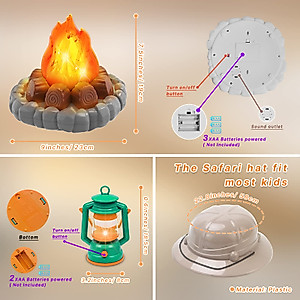 MITCIEN Camping Toys for Kids, Pretend Campfire, Lantern, Safari Hat, Binoculars, Bottle, Toy Food, S'Mores, Toddler Camping Play Set Indoor Outdoor Toys for Kids 3-5 and Up, Boys Girls Gift