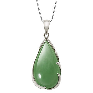Belacqua Sterling Silver Natural Jade Teardrop Necklace Pendant