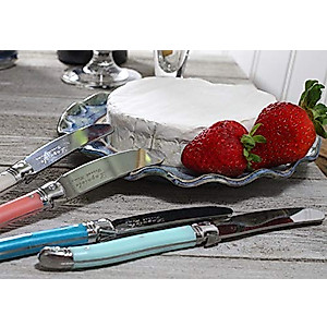 Laguiole 7-Piece Cheese Knife Set (Coral & Turquoise) Stainless Steel Cheese Knives Set, Cheese Spreader & Butter Knife Spreader, Luxurious Cheese Board Utensils & Charcuterie Knife Set for Parties