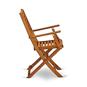 East West Furniture SEBS3CANA Selma 3 Piece Patio Bistro Outdoor Set Contains a Square Acacia Wood Coffee Table and 2 Folding Arm Chairs, 26x26 Inch, Natural Oil