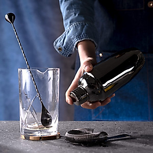 Homestia 2 in 1 Bar Spoon with Muddler, Stainless Steel Cocktail Spoon Long Handle Drink Stirrer, 12" Black Mixing Spoons Muddler Spoon, Extra Long Spoon with Droplet-Shaped Muddler for Cocktails