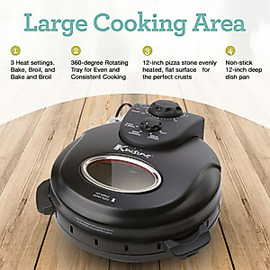 Euro Cuisine PM600 Crispy Crust 12" Rotating Pizza Maker with Stone & Baking Pan, Electric Pizza Oven Countertop - Versatile Indoor Pizza Maker Machine for Home, Ideal for Fresh & Frozen Pizza