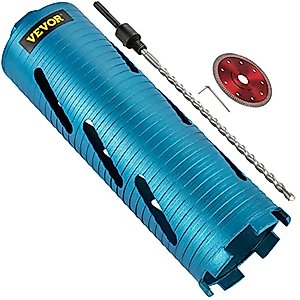VEVOR Core Drill Bit, 4" /101.6 mm Diameter 5/8"-11 Shank Arbor with a Pilot Bit & 4.5" Blade, 9.5" /241.3mm Depth Diamond Dry Coring Bore Tool, Masonry Hole Saw Bits for Hard Concrete Brick and Block