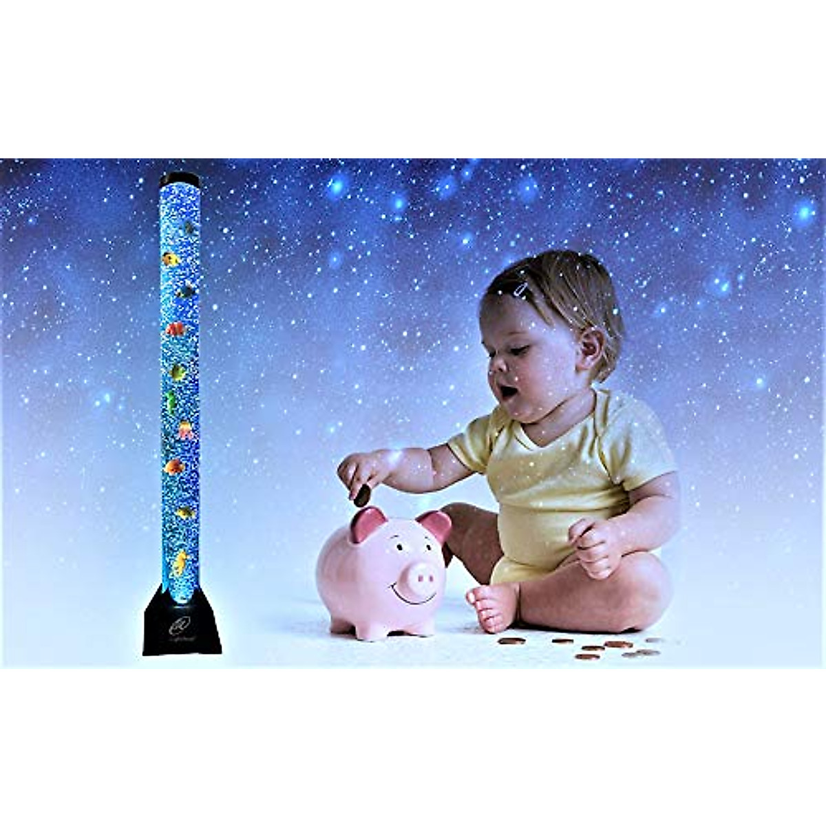 Lightahead Extra Large 4 FT LED Fantasy Bubble Fish Tube Fake Aquarium with Remote Control,10 Fish & 20 Color Light Effects. The Ultimate Sensory Lamp.