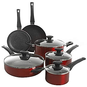 Oster Cookware Set, 10-Piece, Metallic Red