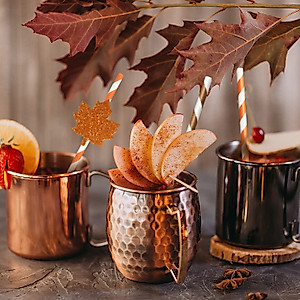 Whaline 60Pcs Thanksgiving Maple Leaf Paper Straws Fall Glitter Leaf 3 Color Disposable Drinking Straws Orange Brown Stripeed Straws with Glue Points for Autumn Thanksgiving Party Supplies