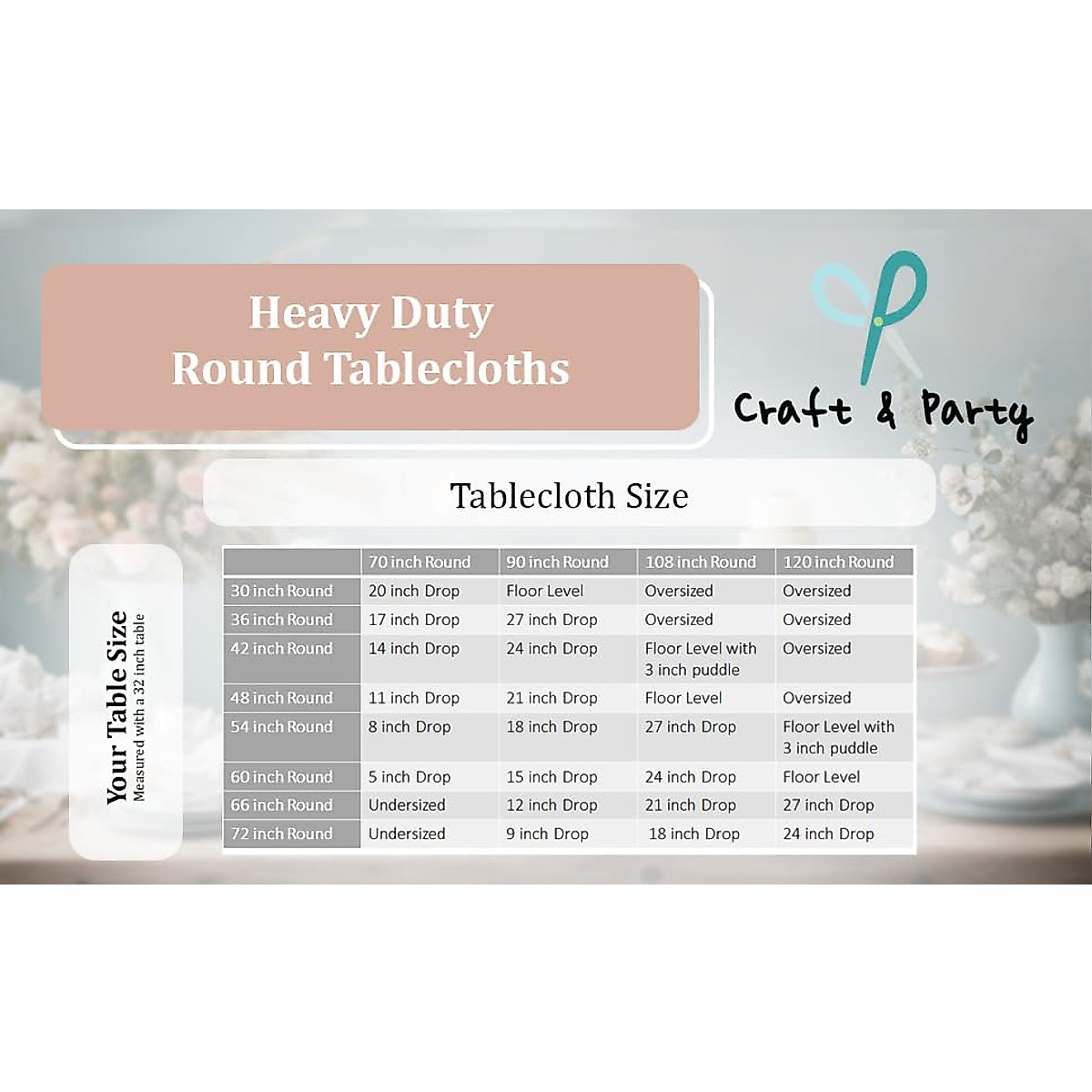 Craft And Party Round Tablecloth, 120 Inch White Tablecloth, Polyester Fabric Washable Table Cloth for Home, Party, Wedding or Restaurant Use.