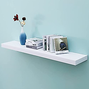 WELLAND 48 inch White Mission Floating Shelves for Wall, Bathroom Wall Mount Shelves, Wood Modern Display Shelves, Book Shelves,for Bedroom,Living Room and Kitchen