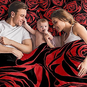 VAPOKF Duvet Covers Set Extra Size Soft and Breathable Microfiber Comforter Bedding Set 1 Duvet Cover 2 Pillowcase with Zipper Closure for Kids Women Men, Seamless Red Roses