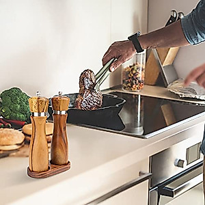 VanlonPro Salt and Pepper Mill Tray, Acacia Wood Tray, Pepper Mill Holder & Rest (Inner Dia 2.5 Inch) fit Many Mills & Shakers, Salt & Pepper Grinder Accessories, Kitchen Storage Holder…