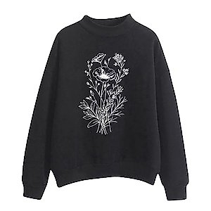 Founditonamazon Sweatshirt for Women Floral Print Comfy Hoodies Pullovers Oversized Long Sleeve Blouse Tops for Teen Girls