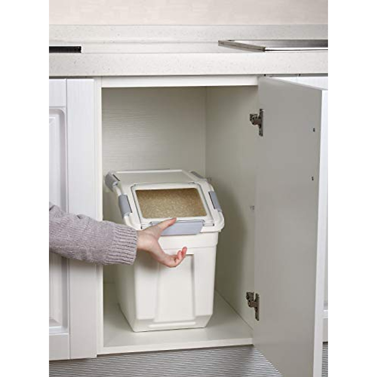 Rice Storage Container with Wheels Seal Locking Lid PP((507.27oz / 3.96gal / 80cup / 15L),Pack-2)