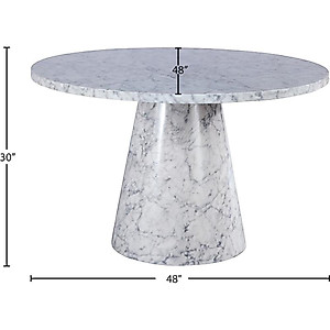 Meridian Furniture Omni Collection Modern | Contemporary Round Faux Marble Dining Table, 48" W x 48" D x 30" H, White