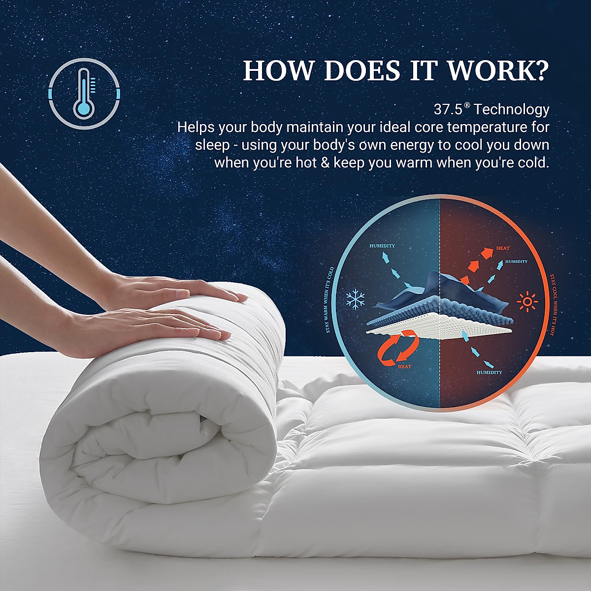 Sleep Climate Temperature Regulating Pillow Top Mattress Topper Featuring with 37.5® Technology Queen - 300 Thread Count Cotton Blend Cover Quilted Fitted Mattress Protector with 8-18" Deep Pocket