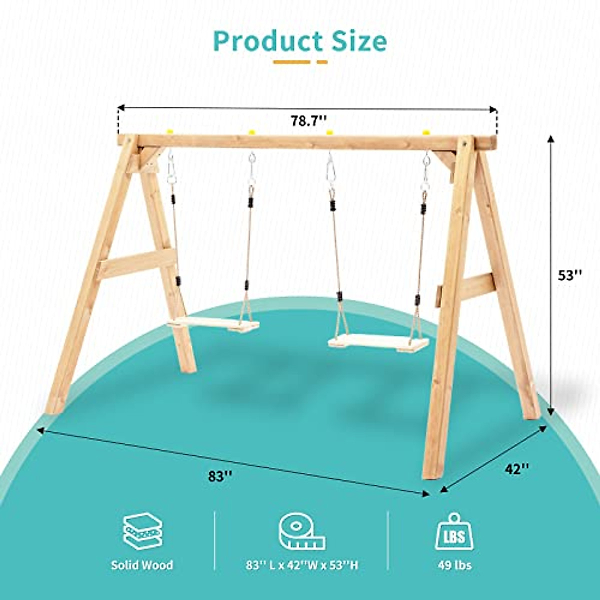 Wooden Toddler Swing Set, 100% Natural Wood Kids Swing with 2 Seats, Swing Sets for Backyard, for Playroom, Stable and Durable Swing Set for Kids, Indoor Toddler Swing, Indoor Outdoor, Ages 3-10