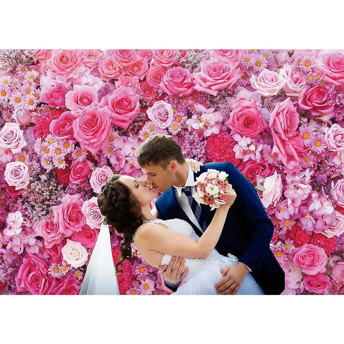 Pink Flower Wall Backdrop Rose Floral Photography Background for Girls Bridal Shower Wedding Party Banner Decorations Women Birthday Party Supplies Photo Props (7x5FT)