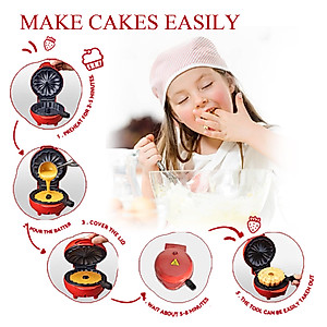 Generic Mini Cake Maker Mini Bundt Maker Electric Cake Maker Non-stick Surface Double-sided Heating Quick Breakfast Electric Baking Pan, suitable, red