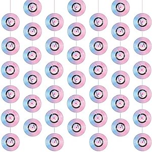 Cindeer 8 Pcs Rock and Roll Garlands Music Party Hanging Banner Vinyl Record Paper Cutouts Music Party Pink Decorations for Era Music Singer Party Fan Meetups Birthday Wedding Bachelor Bar Decorations