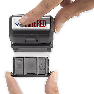 Trodat Stamp 4912 Office Printy with English Text ENTERED – Self Inking, Red and Blue Ink, Impression Size 3/4" x 1-7/8"