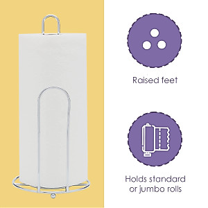 Free-Standing Paper Towel Holder with Easy-Tear Arm (Chrome), by Home Basics | Countertop Paper Towel Holder with Non-Skid Feet | Kitchen Paper Towels Holder