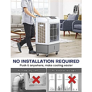 BALKO Evaporative Air Cooler, 2100CFM Windowless Air Conditioner w/7H Timer & Remote, 2 Modes, 8 Gal Water Tank Cooling up to 700 Sq.ft, Swamp Cooler Air Conditioner Portable for Room Garage Outdoor