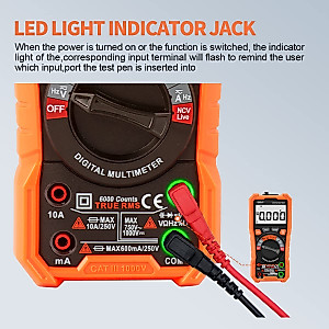 Digital Multimeter,RuoShui 10A 1000V True RMS 6000 Counts Amp Volt Ohm Meter, Auto-Ranging Electrical Tester with NCV Function, AC/DC Voltage Current Detector with LCD Display Screen and LED Jacks