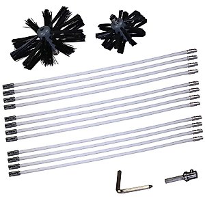 qidobip Dryer Vent Duct Cleaner Kit Chimney Cleaning Brush 6 inch 4 inch 2-in-1 Drier Lint Sweeping Tool 24’ Flexible Rods Drill Attachment