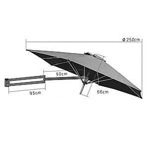 NOALED Parasols 8ft / 250cm Wall Balcony Patio Umbrella, Garden Wall Mounted Cantilever Tilting Sunshade Umbrella with Metal Pole