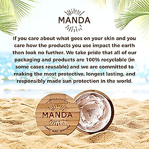 MANDA - Reef Safe Sunscreen - Made of Thanaka, Non-Nano Zinc Oxide & Organic Ingredients - SPF 50 - Travel Size, Waterproof Sunscreen Paste - Applies Thick - 40g