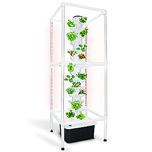 Tower Garden Hydroponics Growing System,Indoor Vertical Garden 2.0 with Double Layer 8 Sections LED Timed Grow Light,5 PCS Nursery Germination Kit Including 2Pcs Smart Plug,Water Level,Pouring Funnel