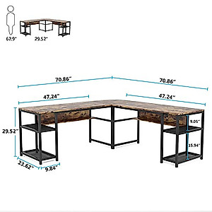 Tribesigns 70 Inch Modern L-Shaped Desk with Bookcase, L Shapes Computer Desk Study Table Super Sturdy Workstation for Home Office with Hutch, Brown