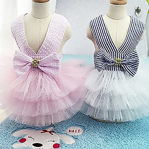 Dog Dresses, Fashion Pet Dog Clothes, Striped Mesh Puppy Dog Princess Dresses (Blue, XX-Large)