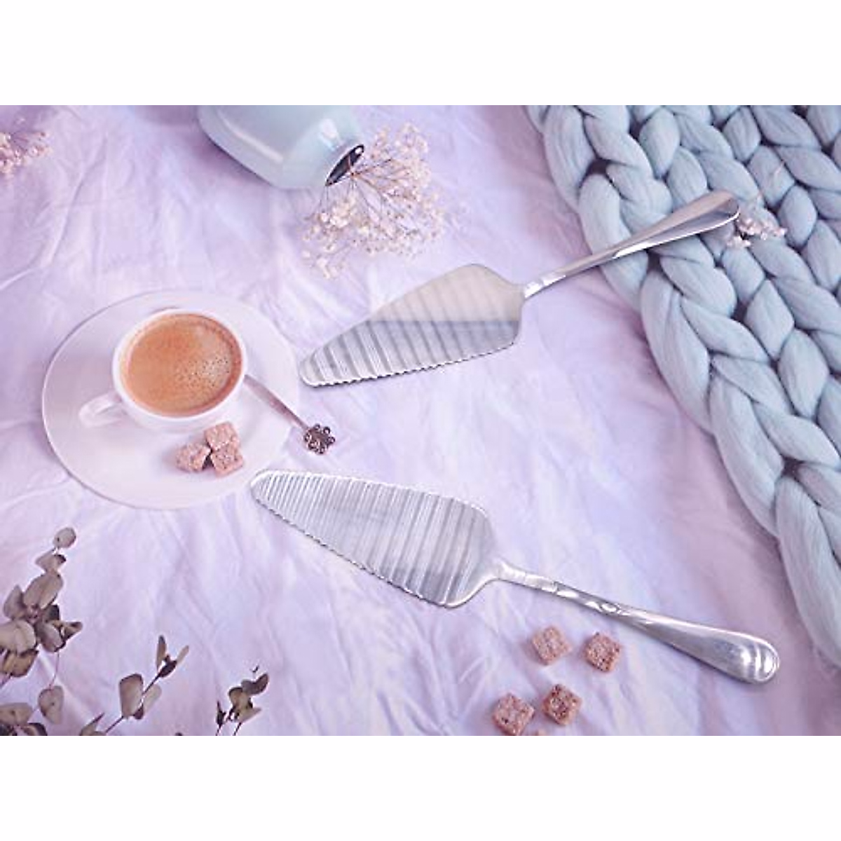 Pie Cake Server Party and Daily Wedding Cake Knife Stainless Steel Pizza Cutter All in One Server with Serrated Cutting Edge (Silver, 6)