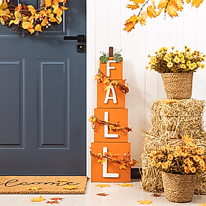 Glitzhome Fall Welcome Wooden Pumpkin Porch Sign Hanging Wall Decor