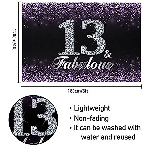 HAMIGAR 6x4ft Happy 13th Birthday Banner Backdrop - 13 & Fabulous Birthday Decorations Party Supplies for Girls - Purple