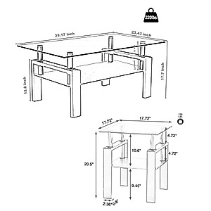 Coffee Table Set, Glass Coffee Table and 2 End Tables, Modern Table Set for Living Room, (Black, coffee table + 2 end tables)
