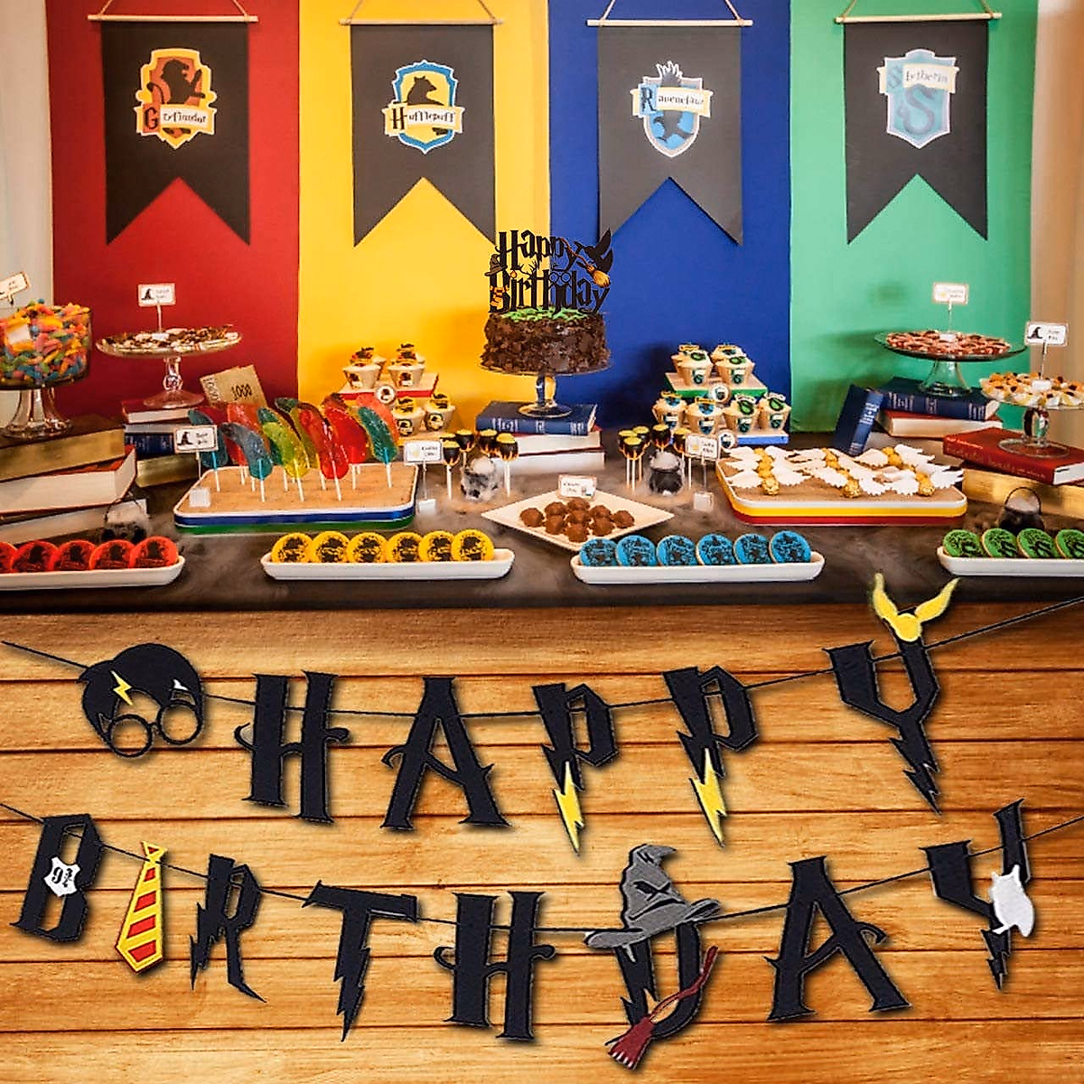 16pcs Wizard Happy Birthday Cake Topper, Magical School Theme Glitter Black Cupcake Topper, Personalized Baby Shower Cake Topper Boys Kids Birthday Anniversary Theme Party Cake Decorations Supplies