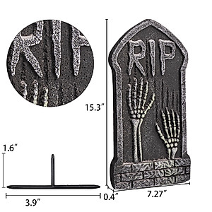 Hourleey Halloween Foam RIP Tombstones, 6 Pack 15" Graveyard Headstone Decorations Outdoor for Halloween Lawn Yard Garden Tombstone Decor