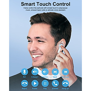 KMOUK True Wireless Earbuds, Qualcomm QCC3040 Bluetooth 5.2 Earbuds, IPX8 Waterproof Earphones, 4-Mic CVC8.0 Call Noise Reduction, 30H Playtime, in-Ear Stereo Headphones with Touch Control, White