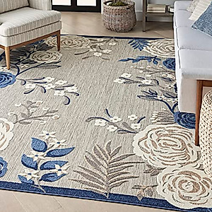 Nourison Aloha Indoor/Outdoor Blue/Grey 3'6" x 5'6" AreaRug, EasyCleaning, Non Shedding, Bed Room, Living Room, Dining Room, Kitchen (4x6)