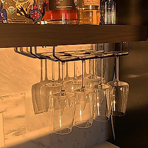 Wine Glass Rack (1 Pack 13.8 inch, Black), Wine Glass Rack Under Cabinet, Hanging Stemware Holder, Metal Chrome Finish Stemware Rack for Kitchen/Bar/Restaurant