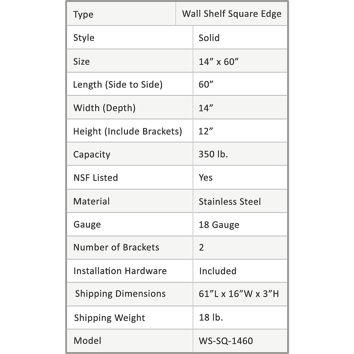AmGood 14" x 60" Stainless Steel Wall Shelf | Appliance & Equipment Metal Shelving | Kitchen, Restaurant, Garage, Laundry, Utility Room | Heavy Duty | Squared Edge | NSF Certified