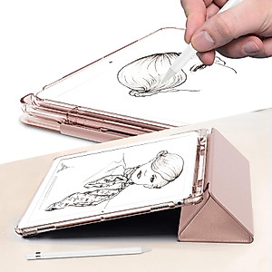 INFILAND Case Compatible with iPad Air 3rd Generation 2019 / iPad Pro 10.5 2017, Translucent Frosted Back Smart Cover Case with Pencil Holder,Rose Gold