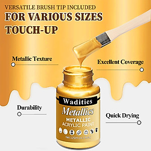 Wadities Acrylic Paint Metallic Gold, 250ml Gold Leaf Paint for Art Painting, Ideal for Canvas, Wood, Clay, Fabric, Ceramic, Stone, Glass Craft Supplies